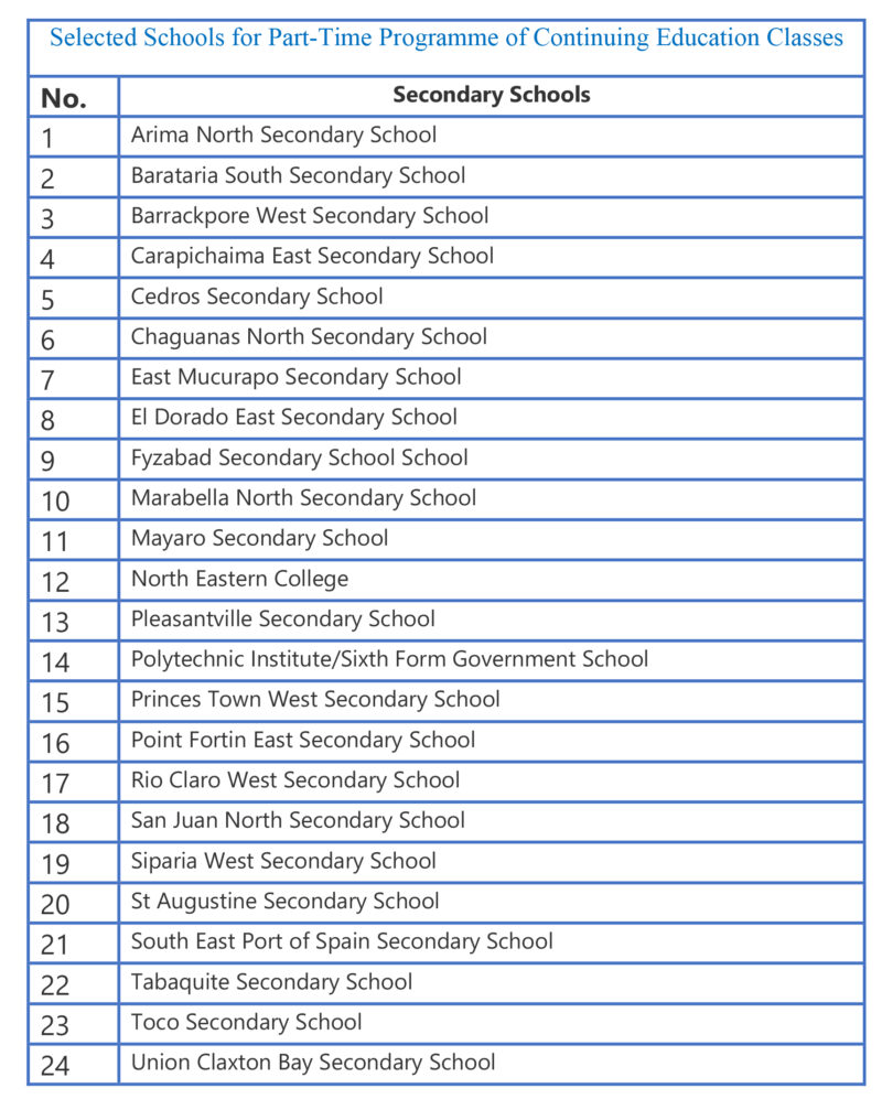 selected schools for csec class – Ministry of Education