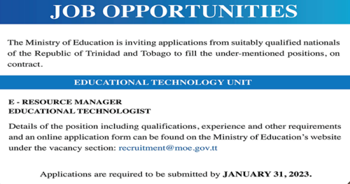 (Vacancies) Educational Technology Unit – Ministry of Education