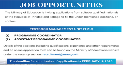 Job Opportunity – Ministry of Education
