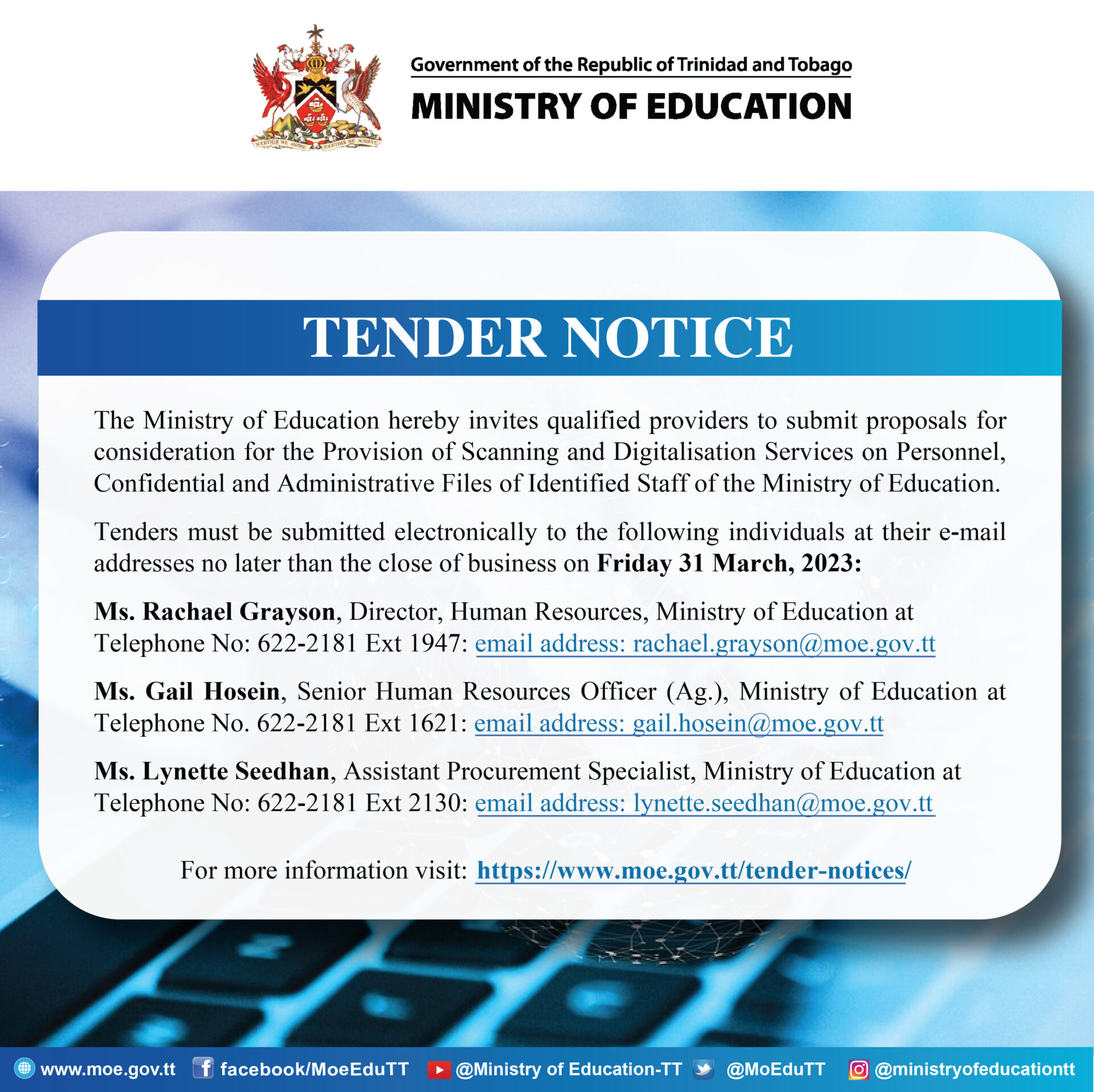Tender notice – Remediation Programme Initiative – Ministry of Education