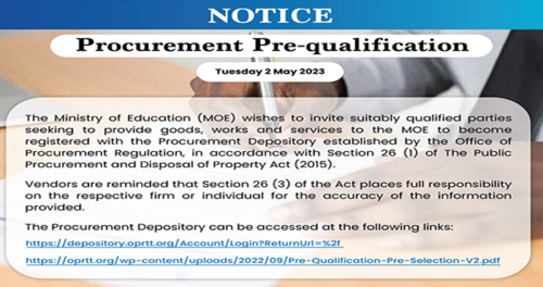 Procurement Pre-Qualification – Ministry of Education