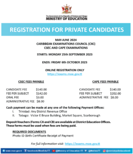 Registration for Private Candidates – JUNE 2024 Fees Payable – Ministry ...