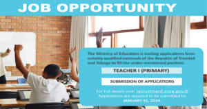 Job Opportunity: Teacher 1 (Primary) – Ministry of Education